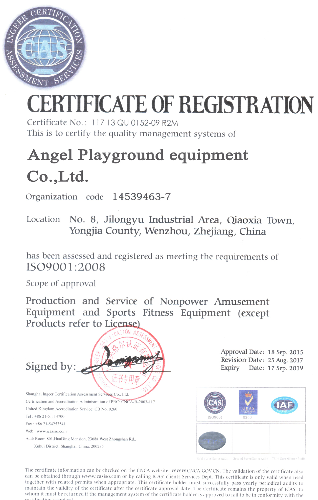 Certification for Playground Equipment